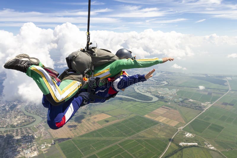 Skydiving Photo Tandem Jump in Free Fall. Stock Image - Image of ...