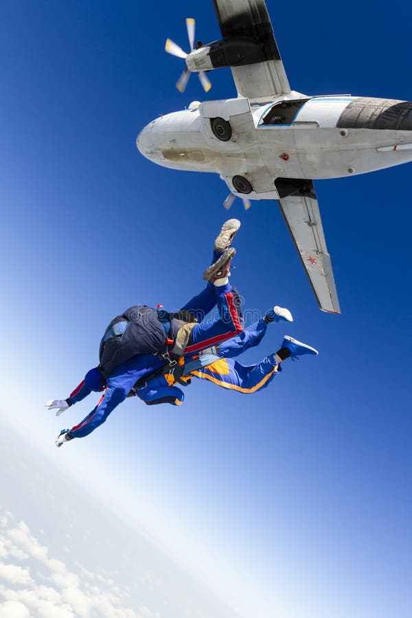 Skydiving Photo. Tandem Jump in Freefall. Stock Photo - Image of ...