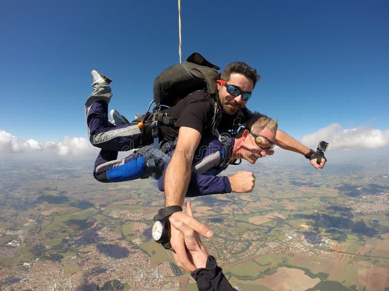 Skydiving Tandem Middle-aged Man Stock Photo - Image of funny, diving ...