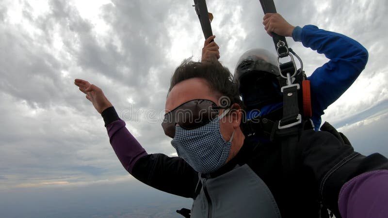 Skydiving Tandem with Protective Mask after the Lockdown Stock Image ...