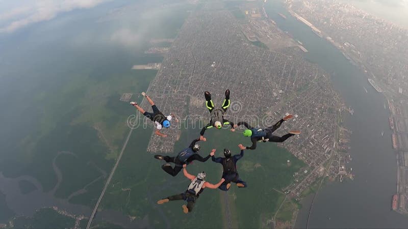 Skydiving Team Work Above Above the Port of Santos. Stock Footage ...