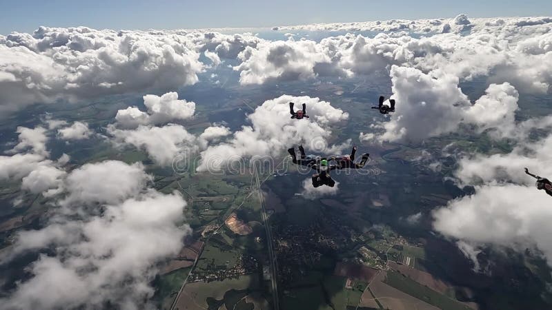 Skydiving Team Work Big Way Cloudscape. Stock Video - Video of ...