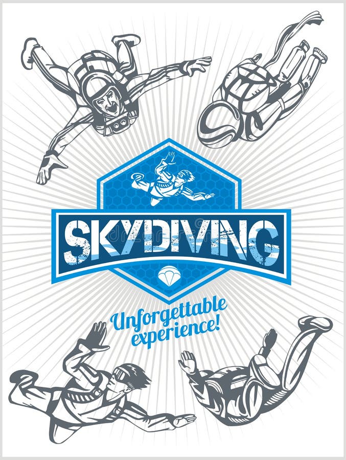Skydiving. Vector Set - Emblem and Skydivers. Stock Vector ...