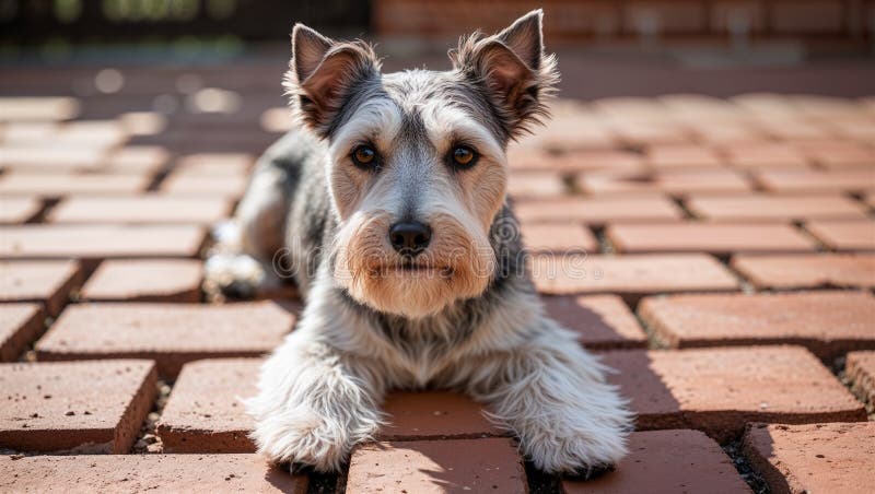 Skye Terrier Sunbathing on Warm Brick Patio Stock Illustration ...