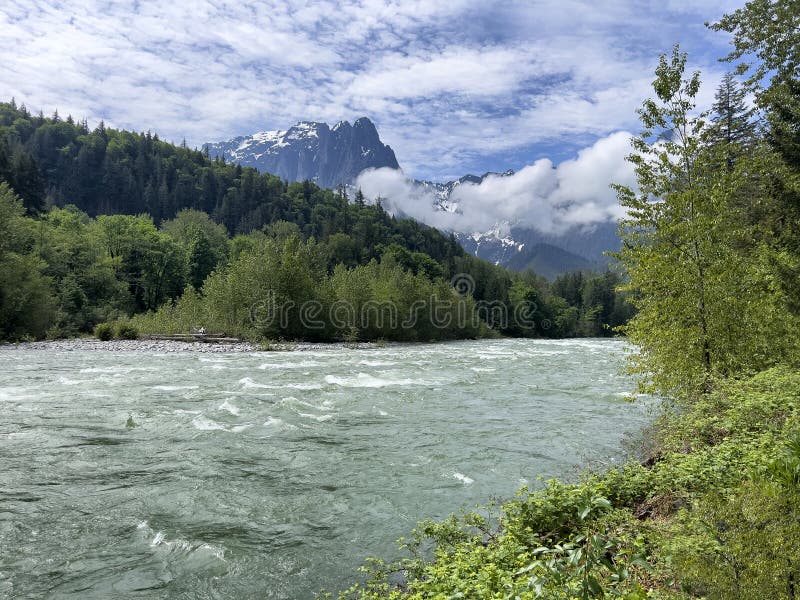 Skykomish River with Cascade Mountains in Background of Washington ...