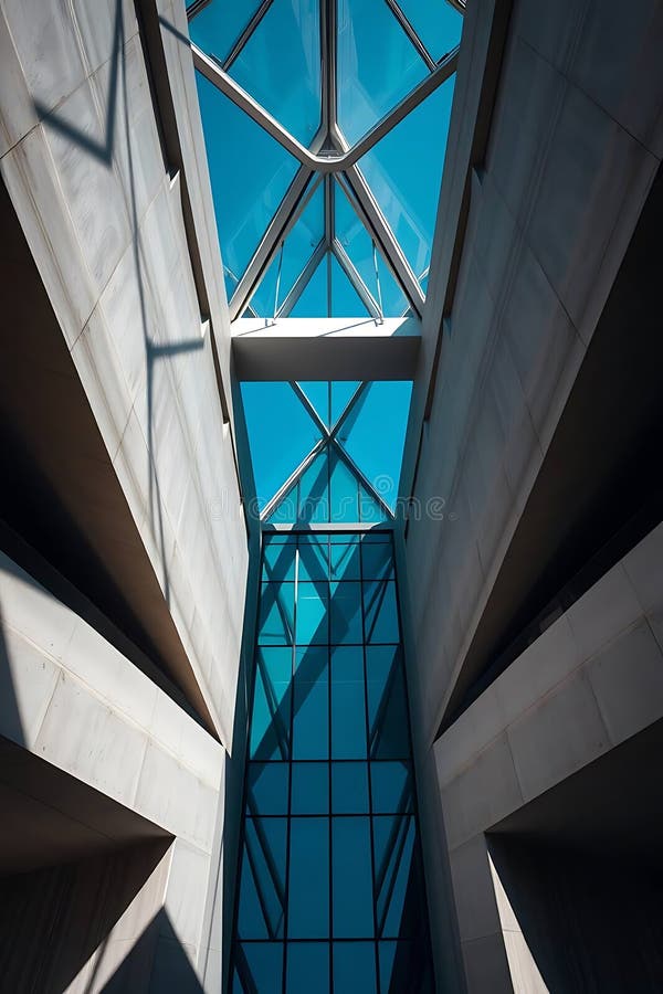 Geometric Skylight Design Above Concrete Forms Revealing Bright Blue ...
