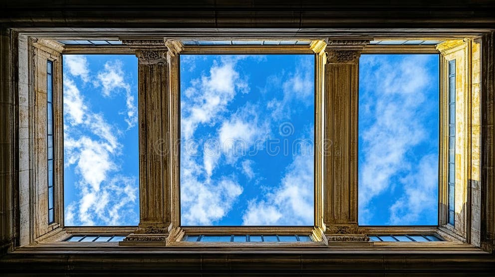 Skylight View, Clouds, Building Interior, Daytime, Architectural Design ...