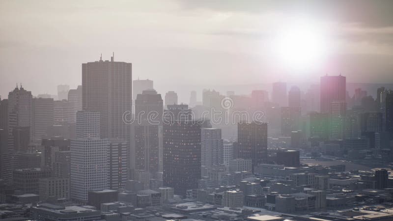 Skyline Aerial View at Sunset with Skyscrapers 12 Stock Footage - Video ...