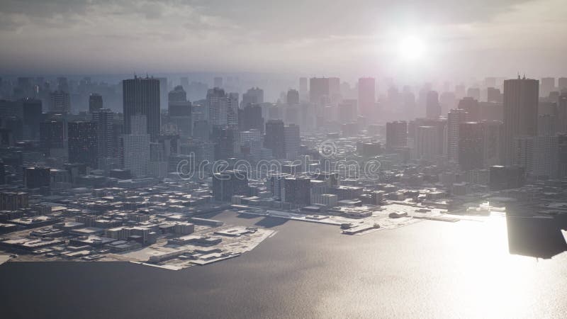 Skyline Aerial View at Sunset with Skyscrapers 30 Stock Footage - Video ...