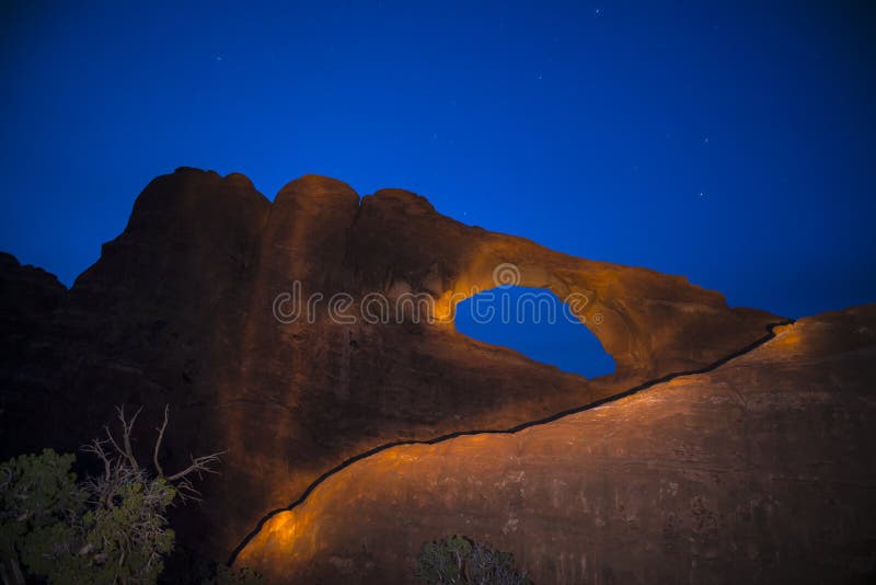 Skyline Arch at Night Moab Utah Stock Image - Image of park, evening ...