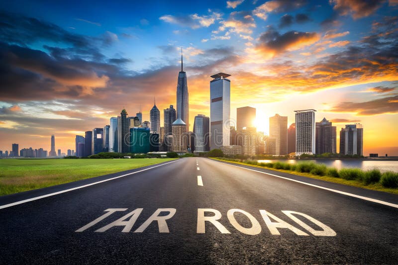 Skyline and Architectural Landscape of Tar Road Pavement Stock ...