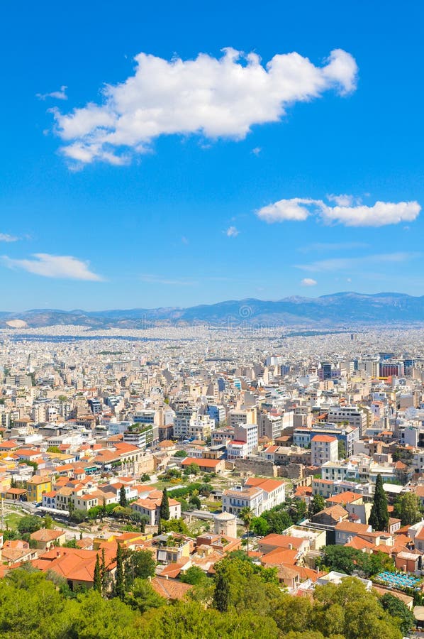 Skyline of Athens, Greece stock image. Image of acropolis - 98189033