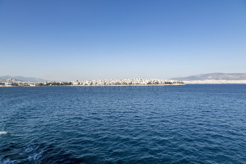Skyline of Athens, Seen from a Boat Stock Photo - Image of ocean ...