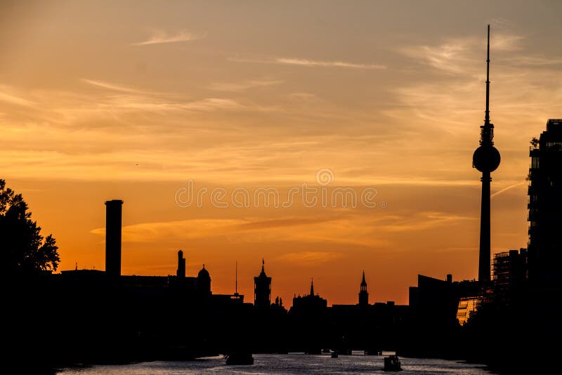 Skyline of Berlin during Sunset, Germa Editorial Stock Image - Image of ...
