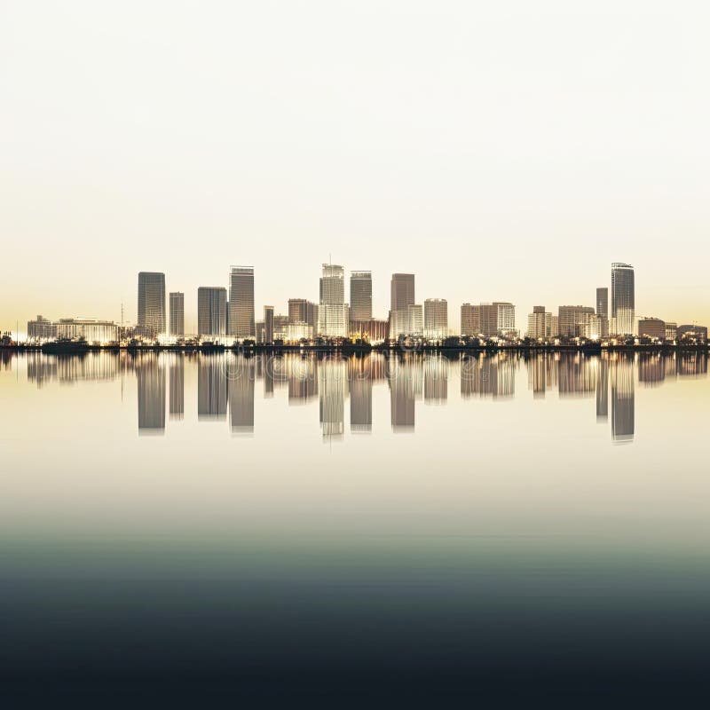 Skyline of a Big City with Reflection on the Water Stock Illustration ...
