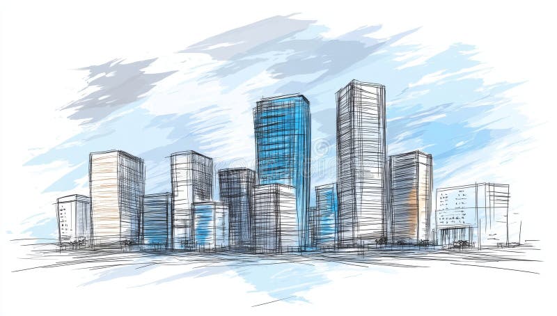 A Skyline with a Blue Building Concept Suitable for Presentations ...