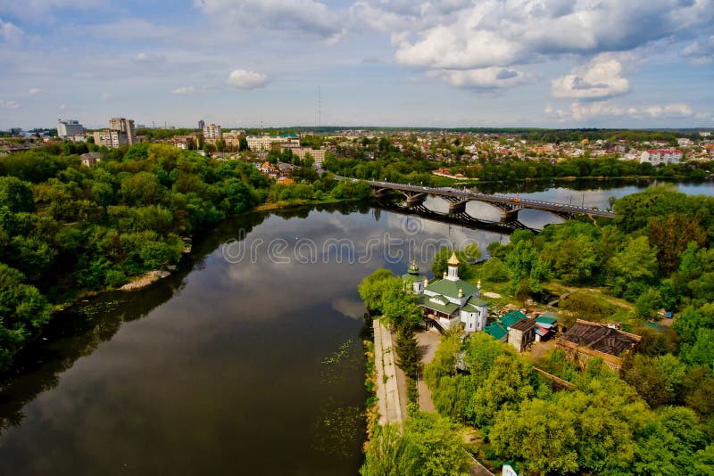 Skyline with Bridges of the Southern Bug River. Stock Photo - Image of ...