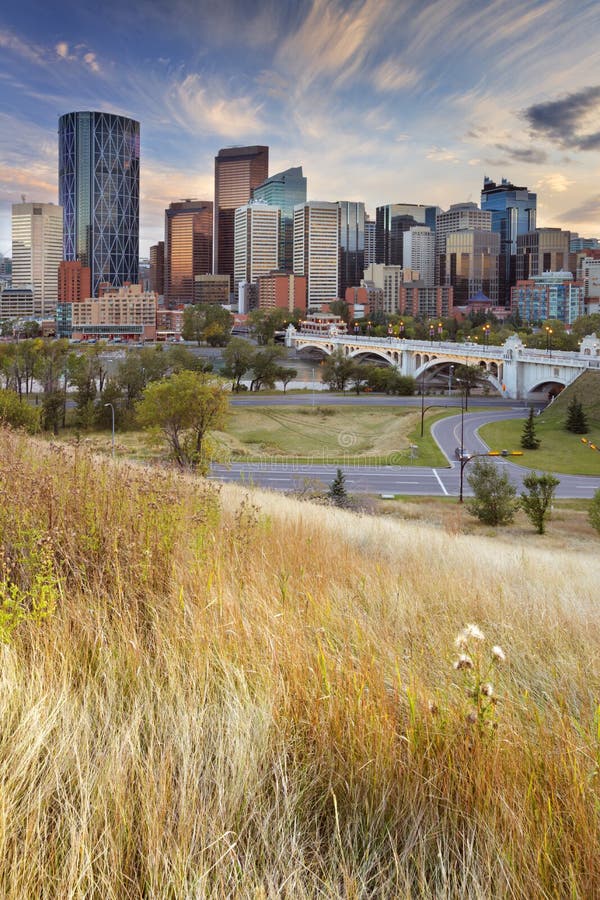 Skyline of Calgary, Alberta, Canada at Sunset Stock Photo - Image of ...