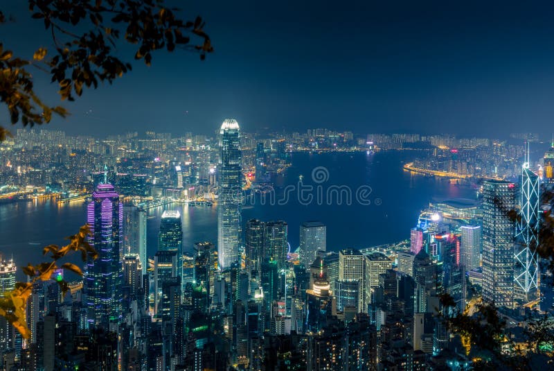 Skyline of Central Hong Kong at Night - 1 Stock Photo - Image of city ...