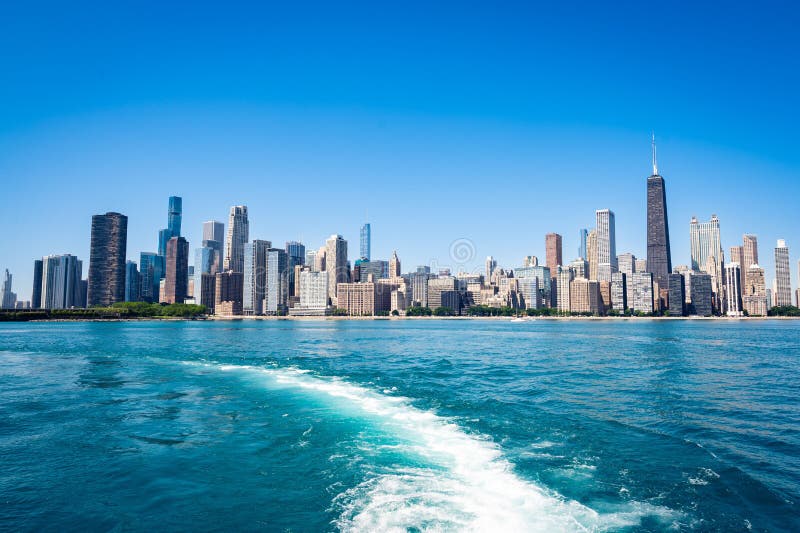Skyline of Chicago Downtown Visible from the Blue Water Stock Photo ...