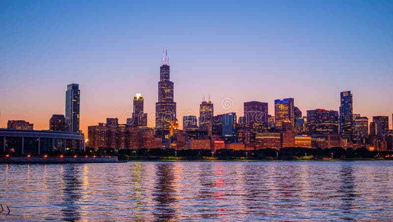 The Skyline of Chicago at Sunset - CHICAGO, USA - JUNE 12, 2019 Stock ...