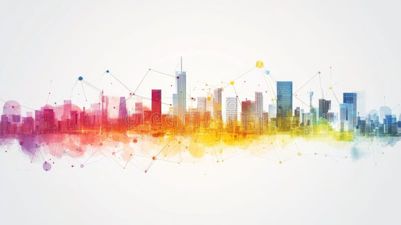 The Skyline of a City with Multiple Linked Buildings and Roadways Stock ...