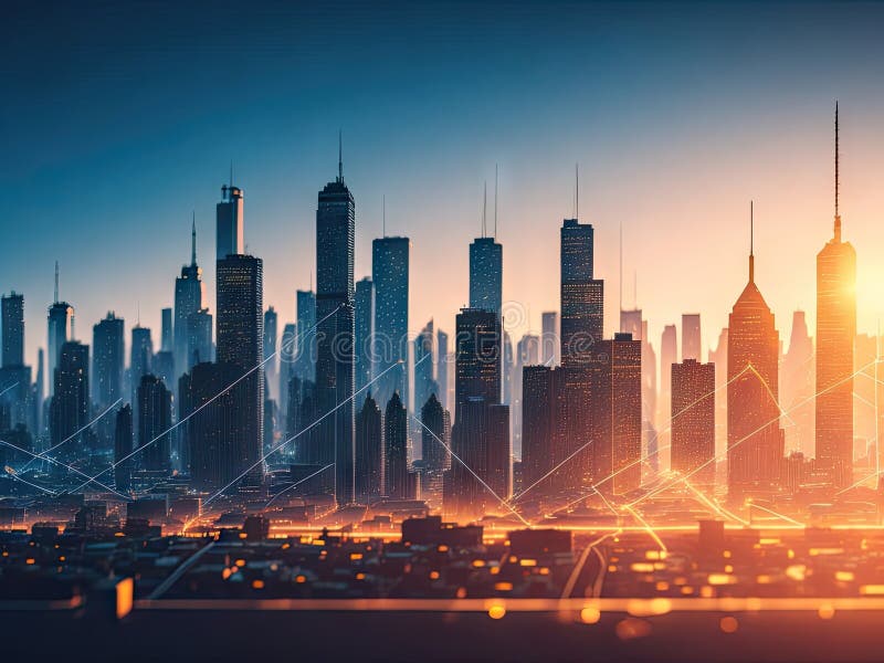 Skyline of City with Network Internet Conection. Ai Generative Stock ...