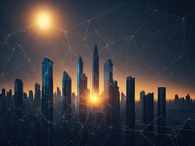 Skyline of City with Network Internet Conection. Ai Generative Stock ...