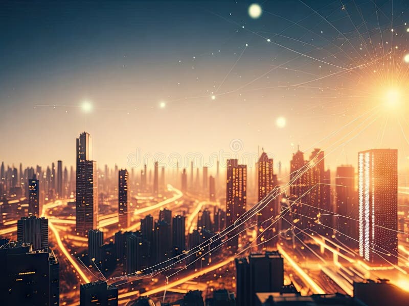 Skyline of City with Network Internet Conection. Ai Generative Stock ...