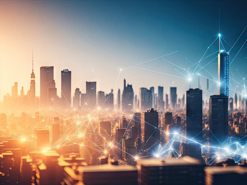 Skyline of City with Network Internet Conection. Ai Generative Stock ...