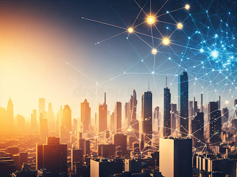 Skyline of City with Network Internet Conection. Ai Generative Stock ...
