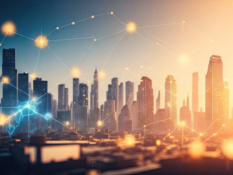 Skyline of City with Network Internet Conection. Ai Generative Stock ...