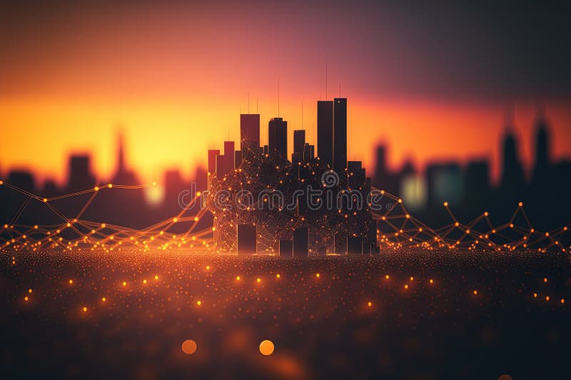 Skyline of City with Network Internet Conection. Technology and ...