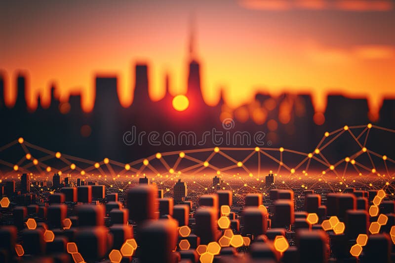 Internet Conection and Technology Concept. Wifi Icon Over City Skyline ...