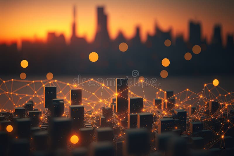 Skyline of City with Network Internet Conection. Technology and ...