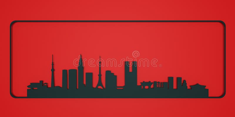 Skyline City Paper Cut Tokyo. 3D Rendering Stock Illustration ...