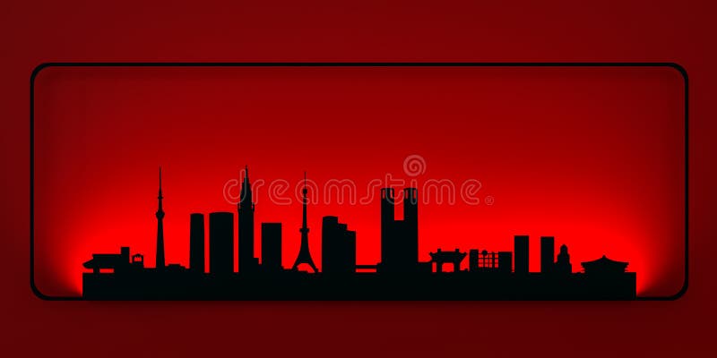 Skyline City Paper Cut Tokyo - Glow Effect. 3D Rendering Stock ...