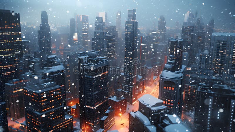 Skyline of City in the Snow from Above Stock Illustration ...