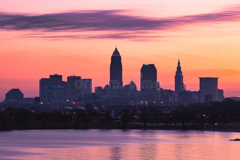 Skyline of Cleveland in Ohio on the Sunset Stock Image - Image of ...