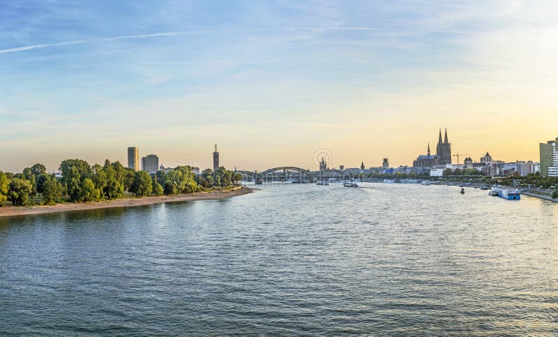 Skyline of Cologne with River Rhine Stock Image - Image of ...