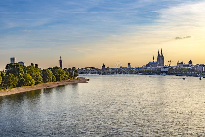 Skyline of Cologne with River Rhine Stock Photo - Image of coal ...
