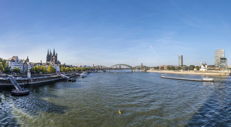 Cologne Skyline with Dome and Bridge and Ship on River Rhine Editorial ...