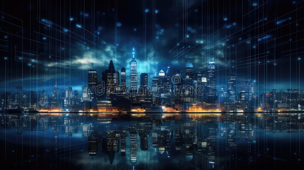 Skyline data lights stock illustration. Illustration of bright - 360940445