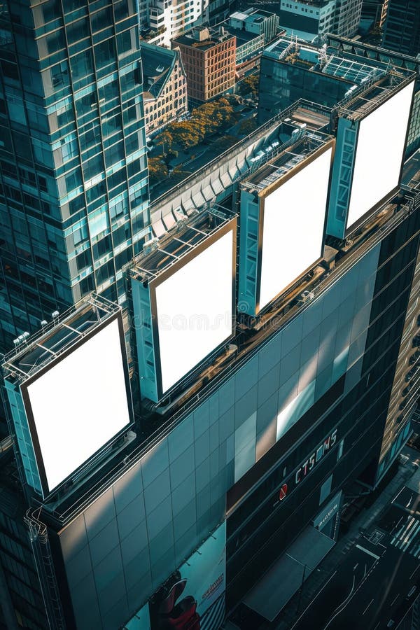 Skyline with Digital Signs stock photo. Image of modern - 372548322