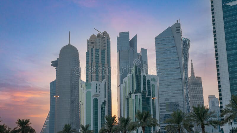The Skyline of Doha City Center during Evening Stock Photo - Image of ...