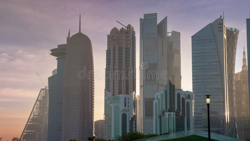 The Skyline of Doha City Center during Evening Stock Photo - Image of ...
