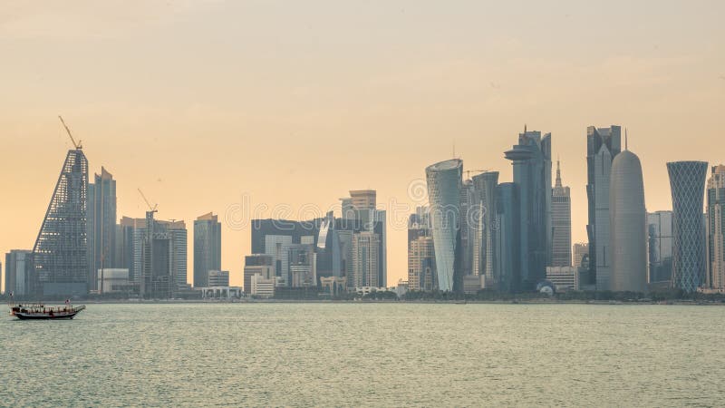 The Skyline of Doha City Center during Evening, Qatar Stock Image ...