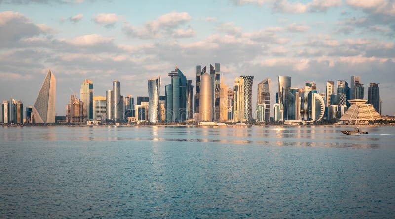 The skyline of Doha, Qatar stock image. Image of building - 301360315