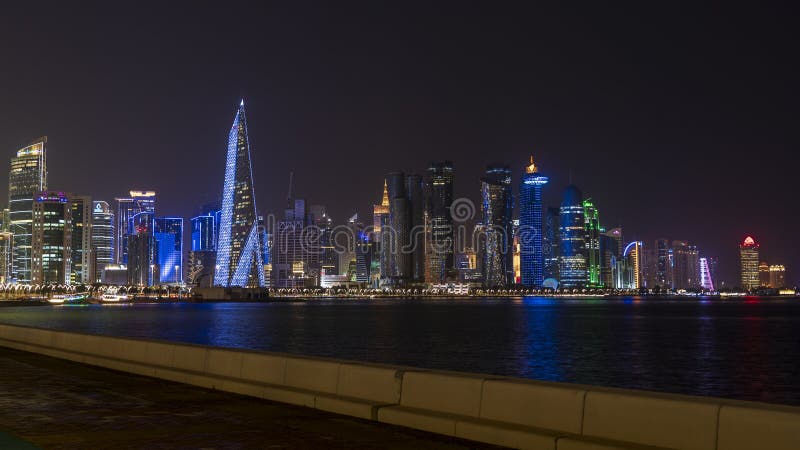 The Skyline of Doha, Qatar during Night Stock Image - Image of ...
