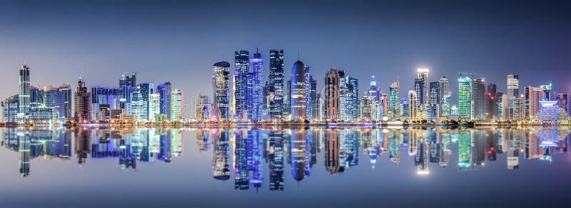 The Skyline of Doha on a Sunny Spring Day Stock Photo - Image of ...